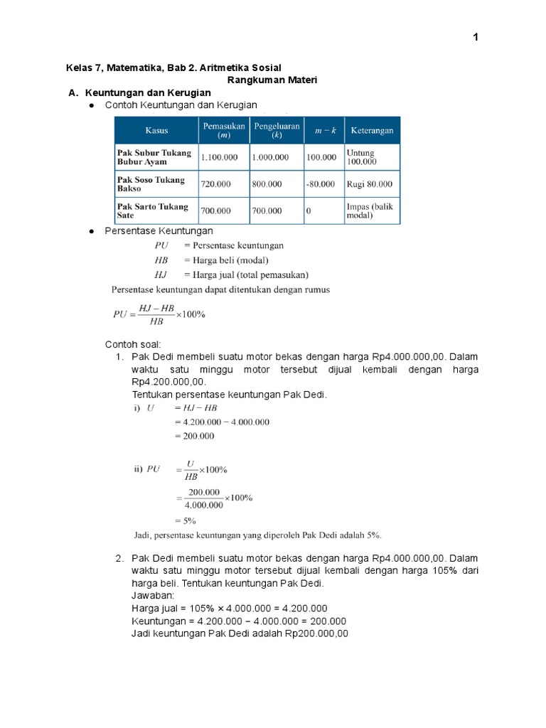 MTK. Bab 2. Aritmetika Sosial-1-2 | PDF
