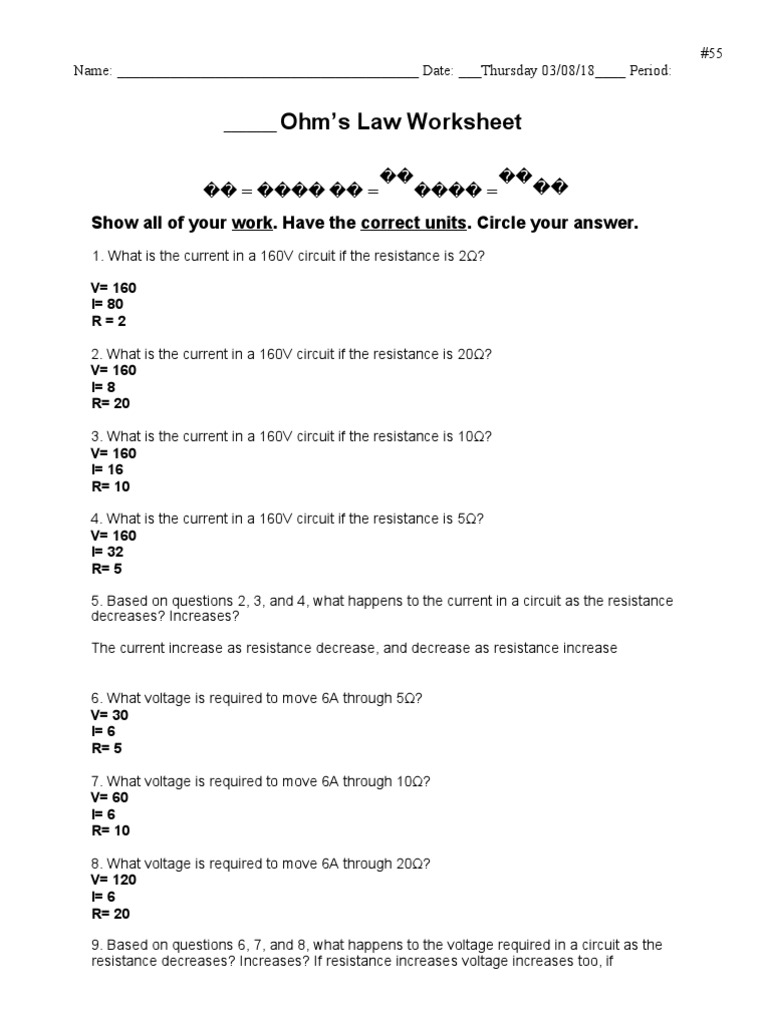 Ohm's Law Practice Worksheet | PDF | Home & Garden | Science & Mathematics