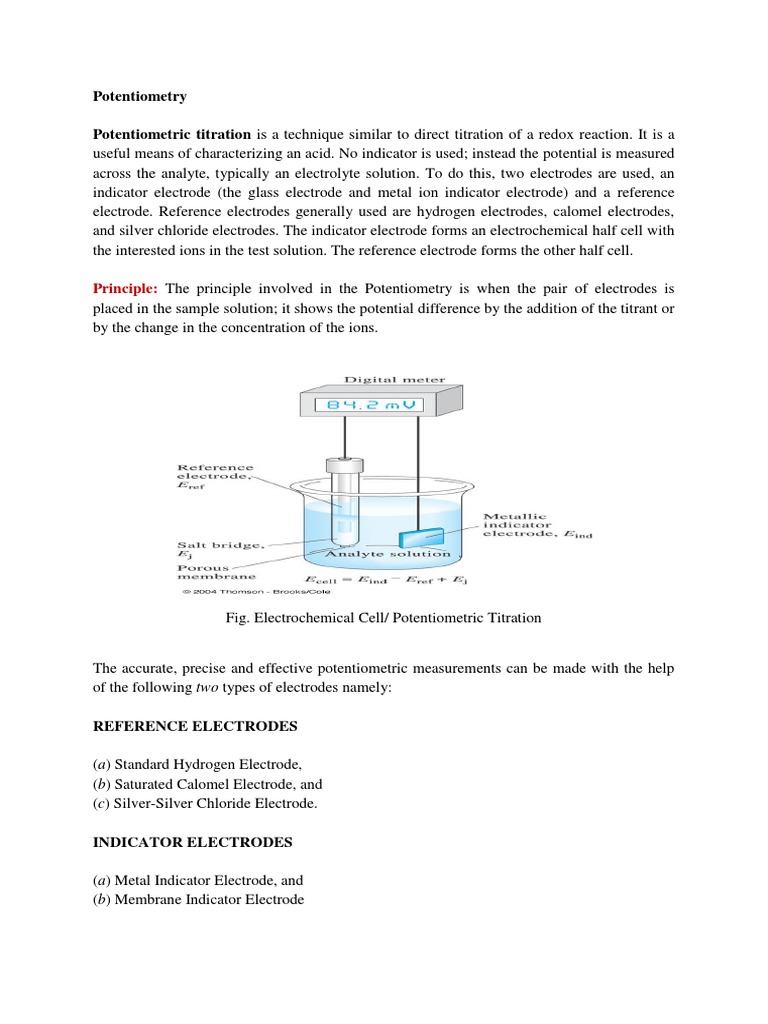 Potentiometry Notes | PDF | Titration | Chemistry