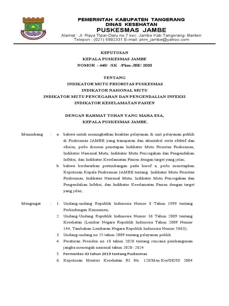 5.1.2 SK MUTU Inm, Impp, PPI, KP Jambe | PDF | Kesehatan Holistik | Sains & Matematika