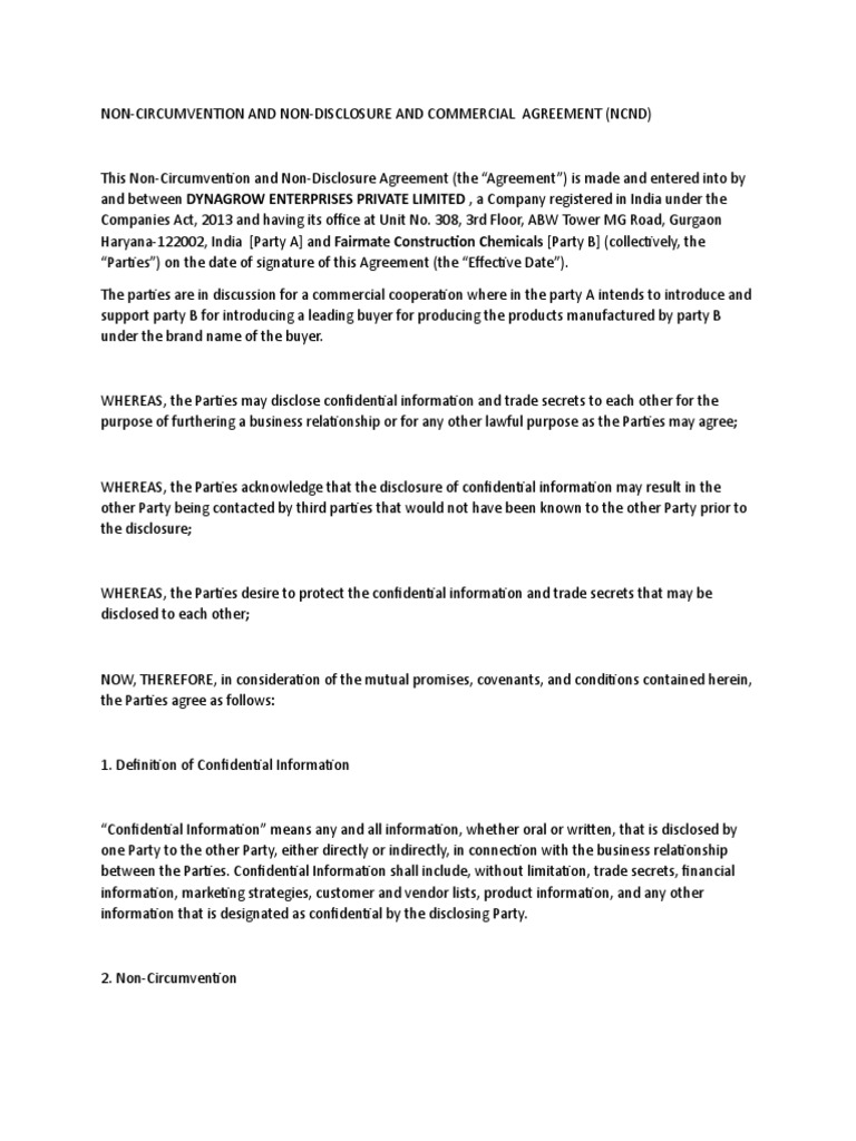 NCND For Fairmate Construction Chemicals | PDF | Non Disclosure Agreement | Civil Law (Legal System)