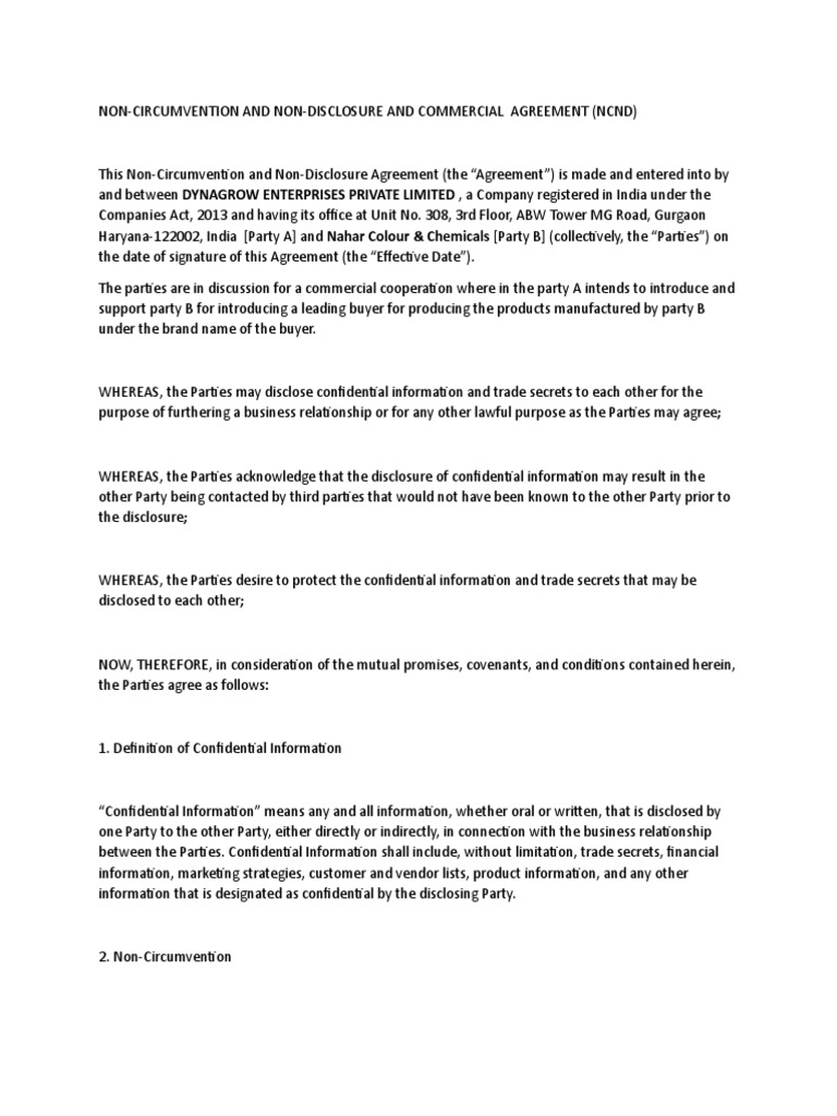 NCND for Nahar Colors & chemicals | PDF | Non Disclosure Agreement | Civil Law (Legal System)