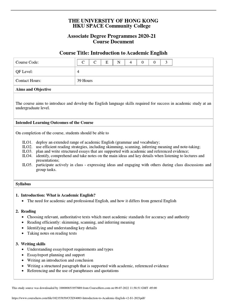 Academic English Course Overview | PDF | English Language | Essays
