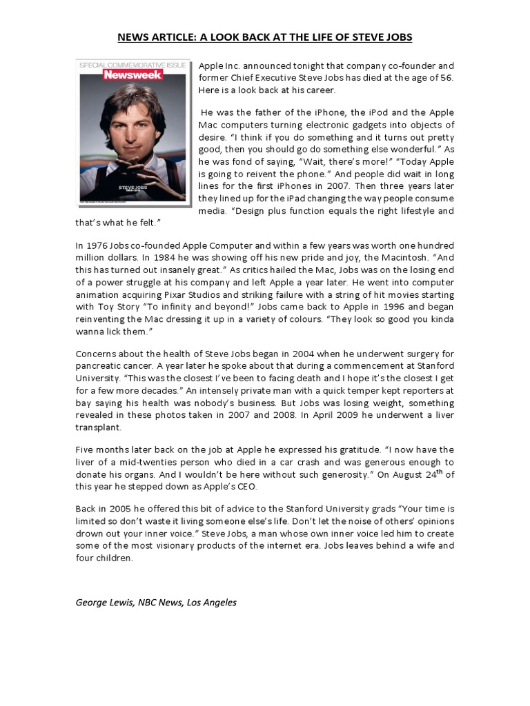 News Article - A Look Back at The Life of Steve Jobs | PDF | Steve Jobs ...