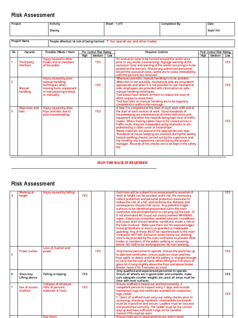 Glazing Risk Assessment | PDF | Personal Protective Equipment | Scaffolding