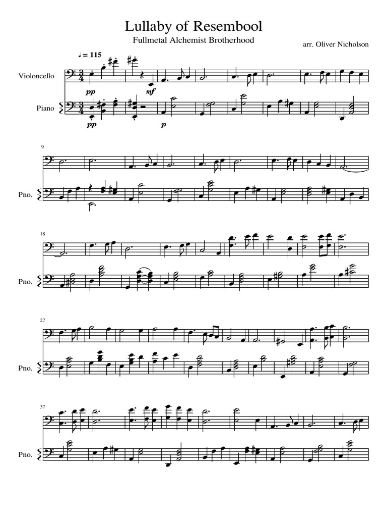 Lullaby of Resembool - Fullmetal Alchemist Brotherhood | PDF