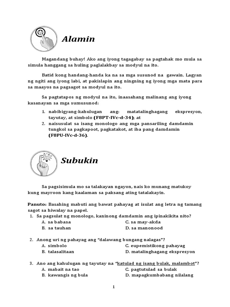 Filipino 8 SLMs 4th Quarter Module 3 | PDF Filipino 8 SLMs 4th Quarter Module 3 | PDF