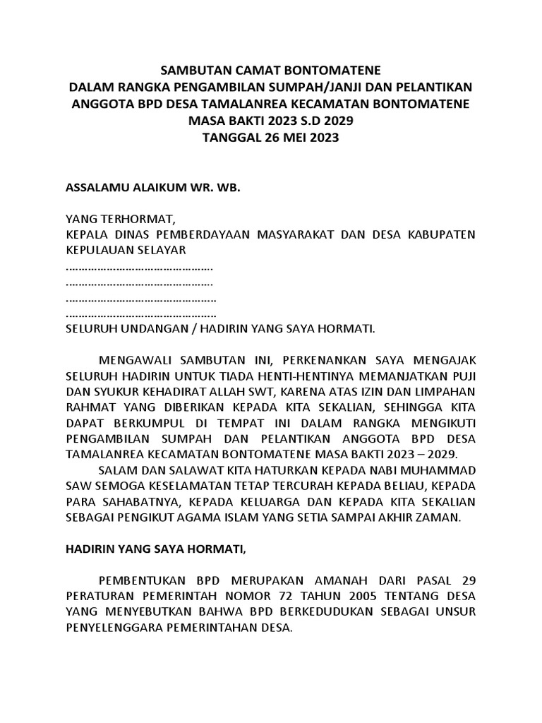 Sambutan Camat | PDF