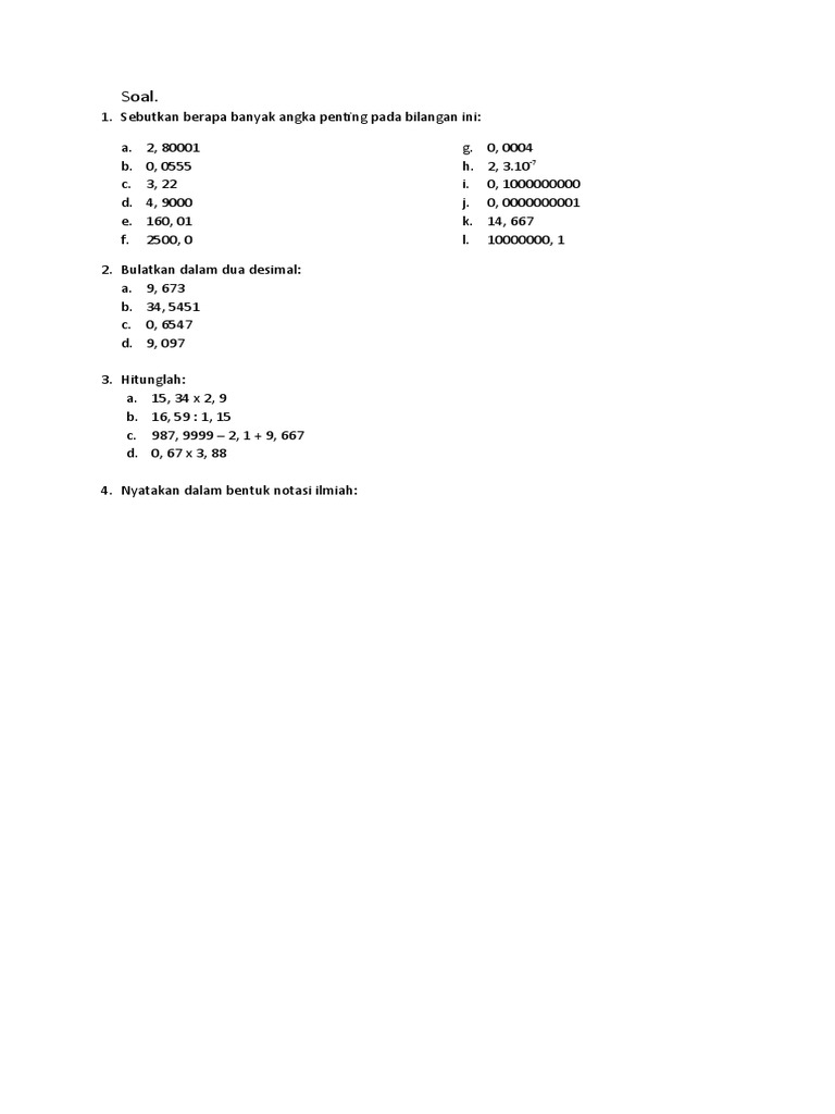 Soal Angka Penting dan Notasi Ilmiah | PDF