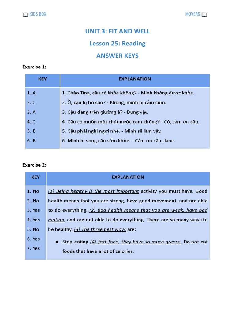Unit 6 - Lesson 25 - Answer Keys | PDF