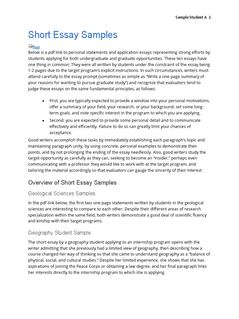 Overview of Short Essay Samples | PDF | Essays | Motivation
