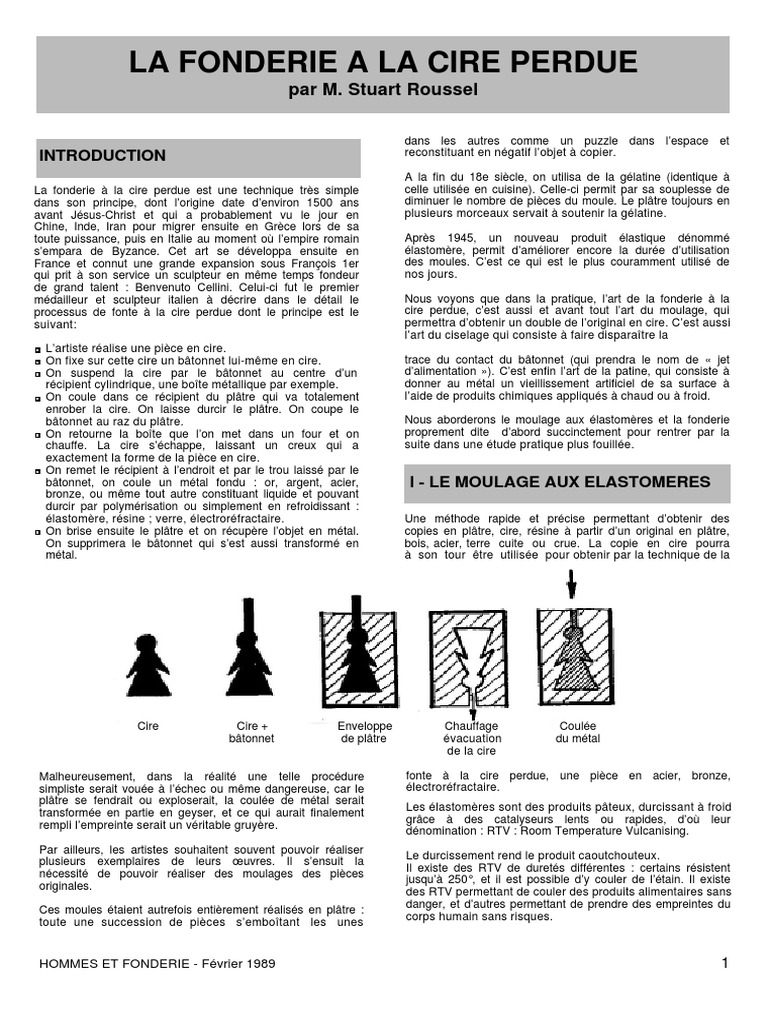 Fonderie à la cire perdue : techniques et méthodes | PDF | Matériaux ...