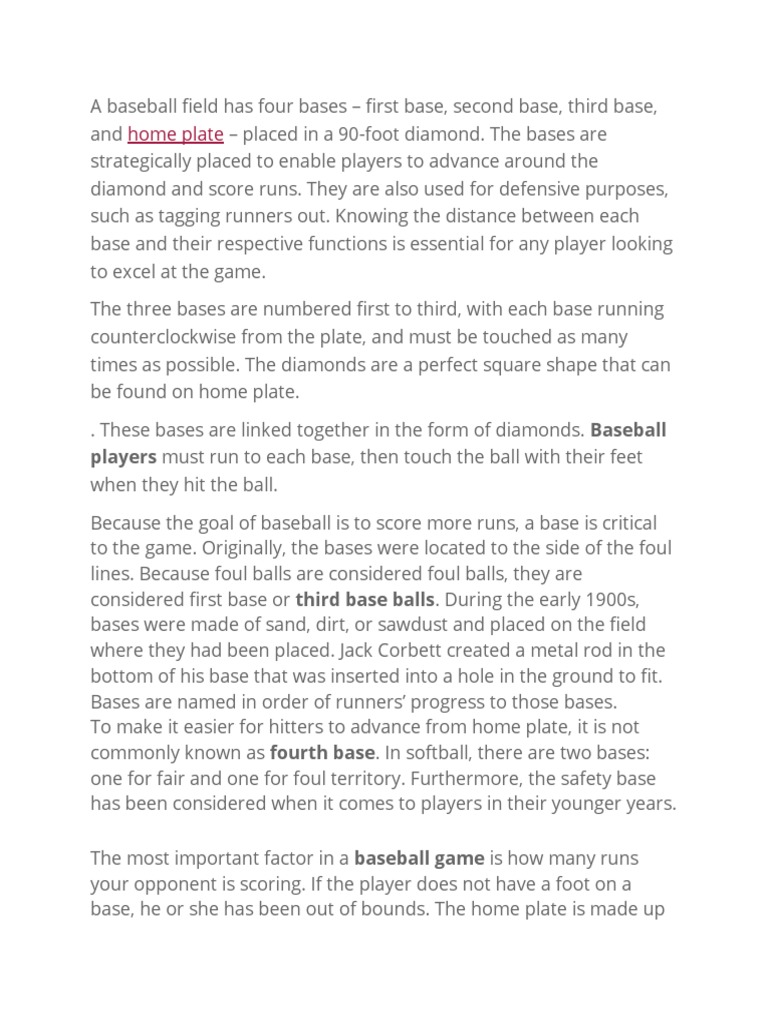 A Baseball Field Has Four Bases 1 | PDF | Baseball Field | Sports