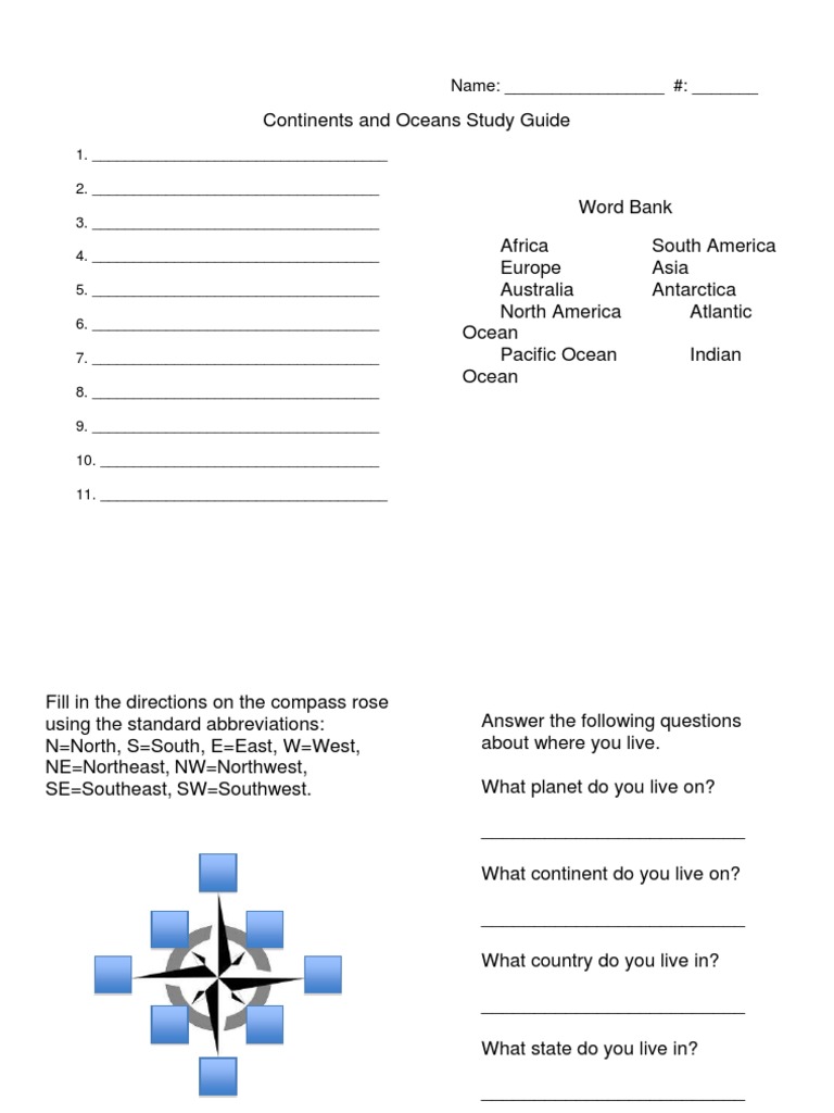 Continents and Oceans Study Guide | PDF | Science & Mathematics