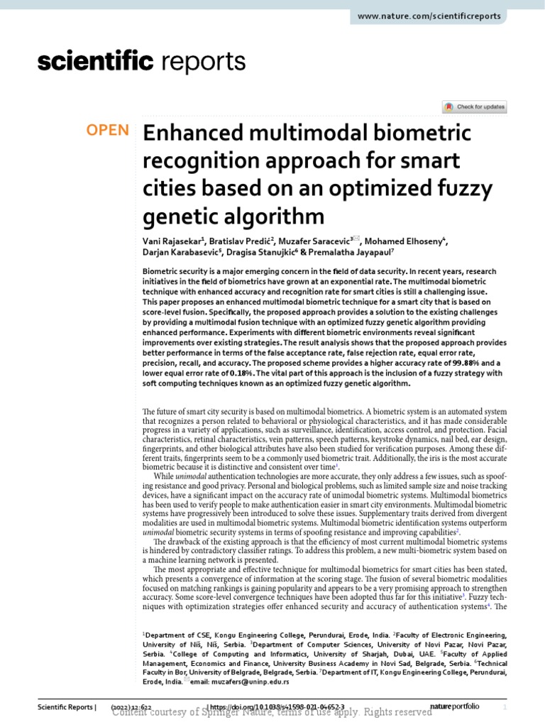 Enhanced Multimodal Biometric Recognition Approach | PDF | Biometrics ...