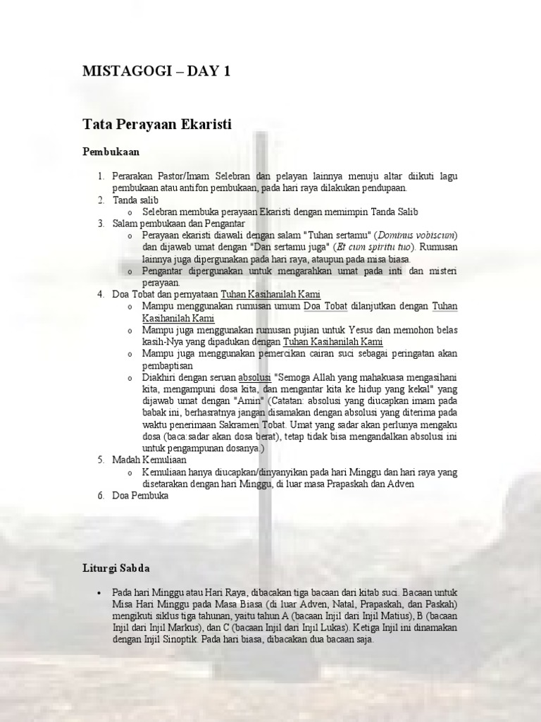 Mistagogi Day 1 - Tata Cara Misa Ekaristi | PDF