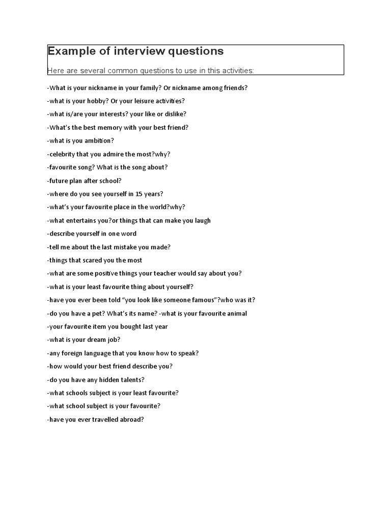 Example of Interview Questions | PDF