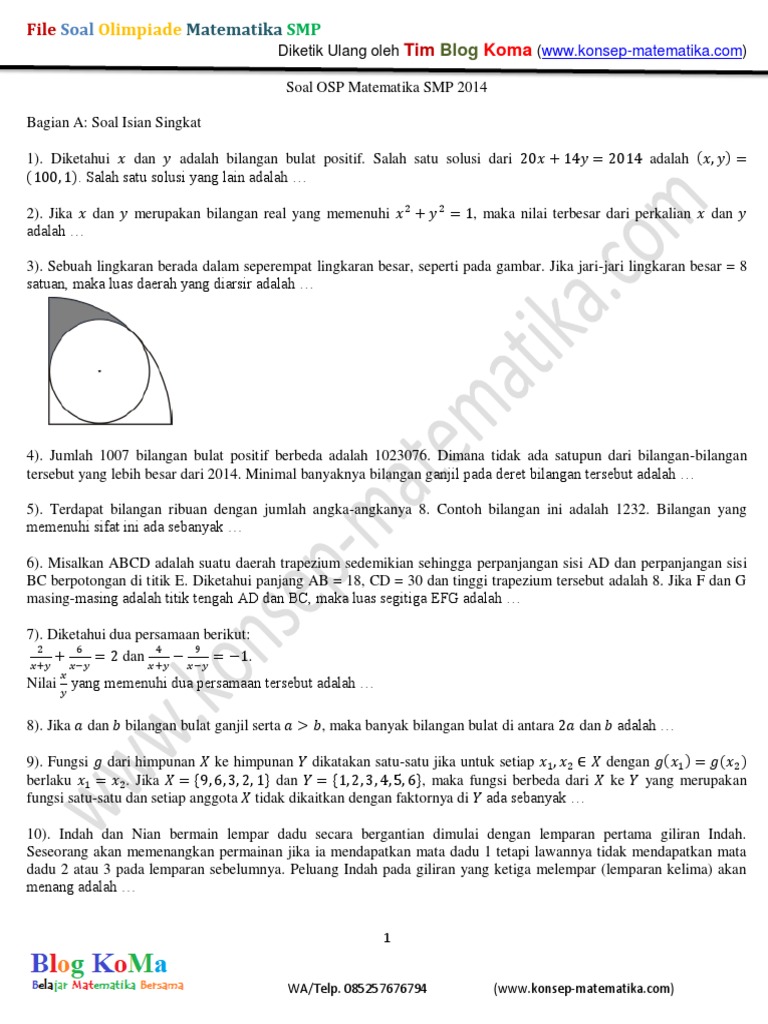 2014 Soal Osp Matik SMP | PDF