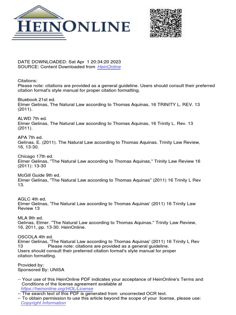 St Thomas Aquinas Pdf Natural Law Thomas Aquinas