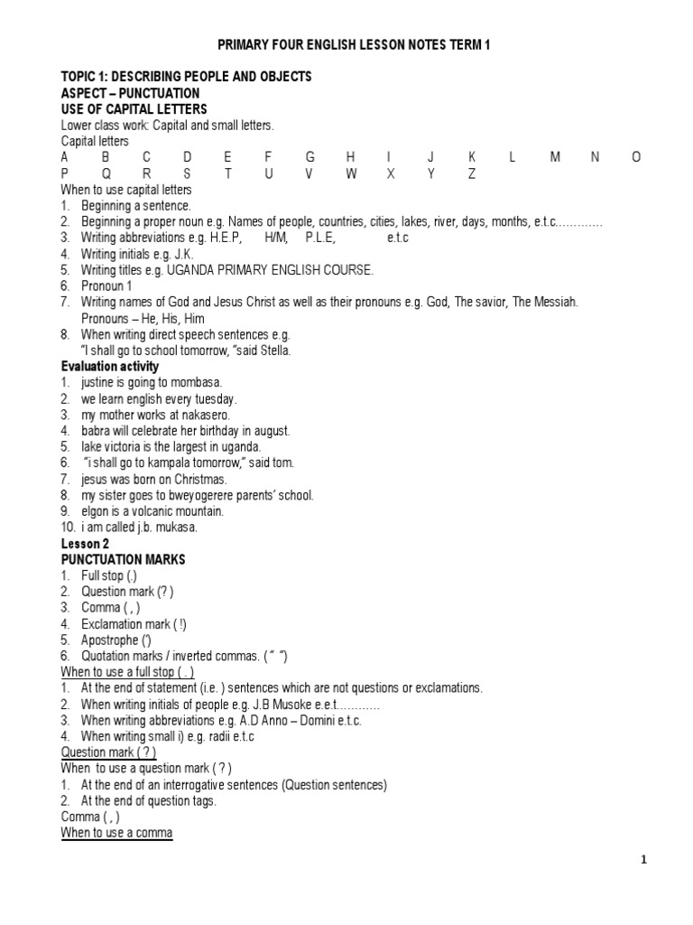 P.4 Primary Four Eng Notes - Teacher - Ac | PDF | Grammatical Number ...