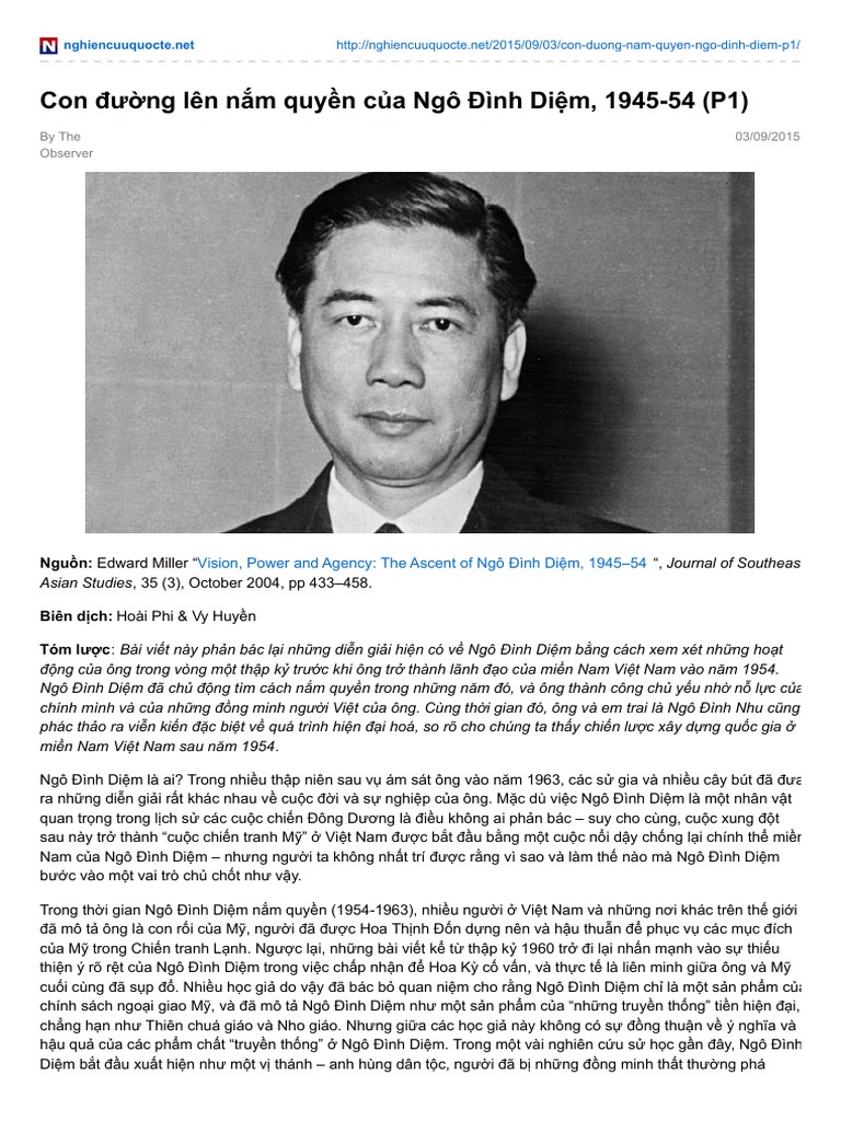 Con Đường Lên Nắm Quyền Của Ngô Đình Diệm - Edward Miller | PDF