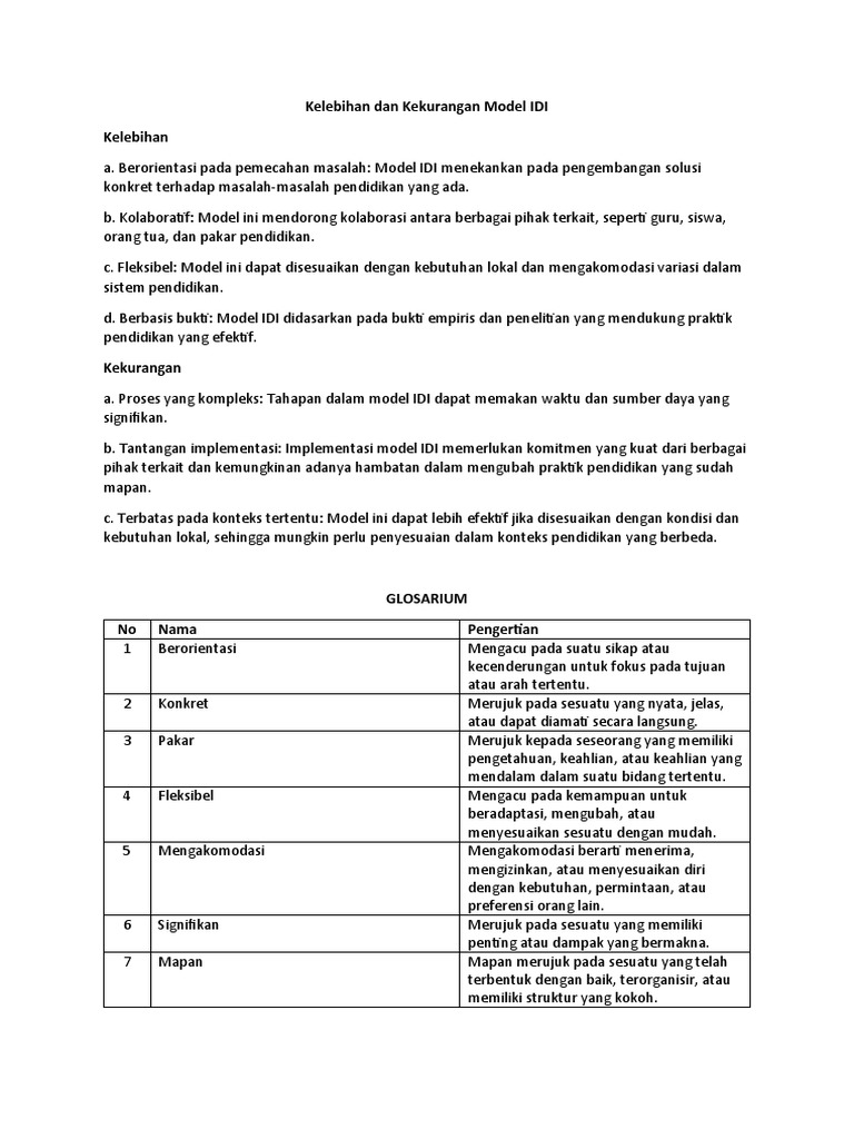 Kelebihan Dan Kekurangan Model IDI | PDF