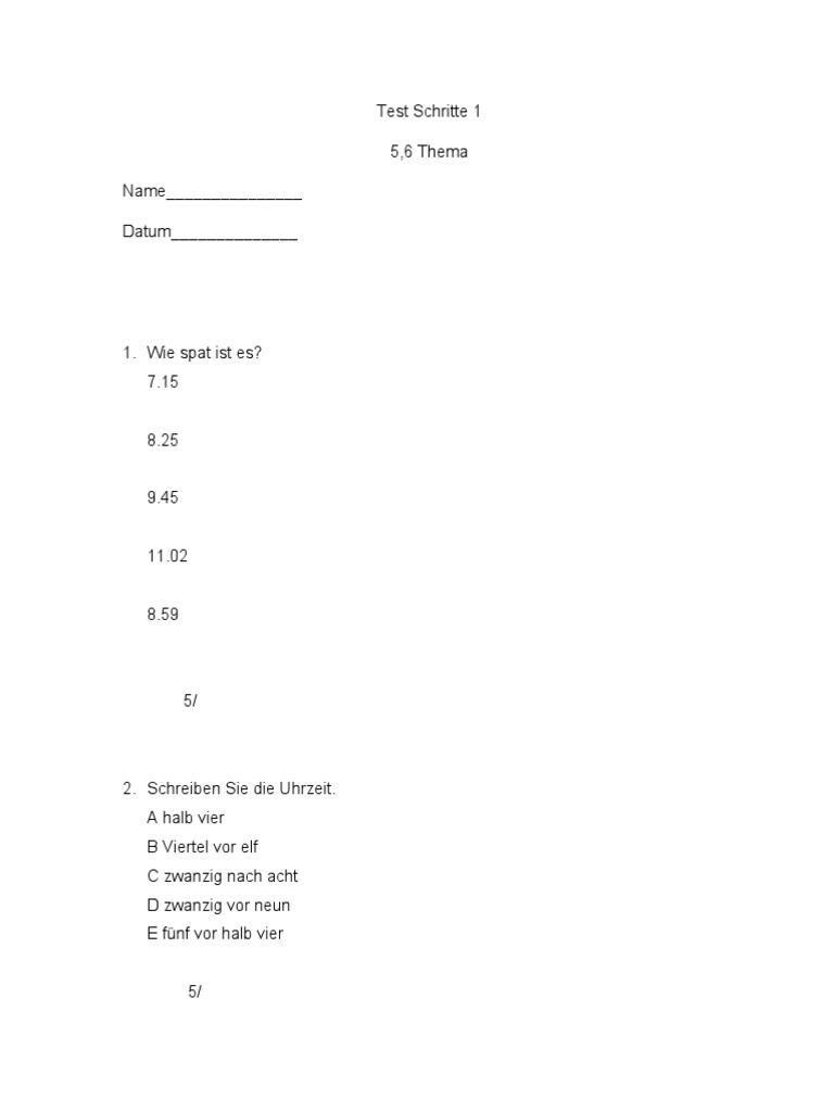 Test Schritte 1 56 Tema Vozrasni | PDF