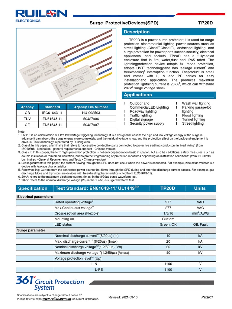 Surge Protection Device | PDF | Amplitude | Equipment