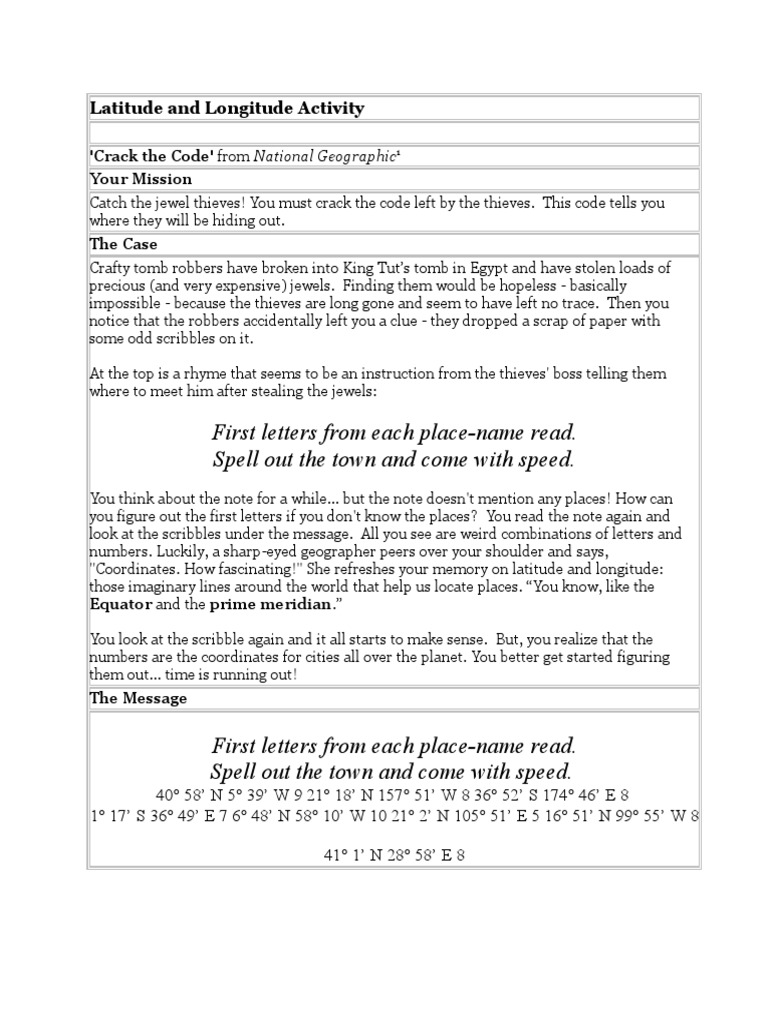 Long Lat Worksheet | PDF | Latitude | Longitude