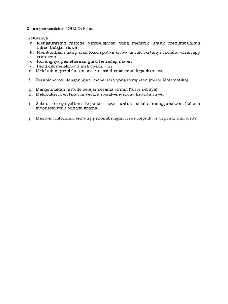 Solusi Permasalahan KBM Di Kelas | PDF