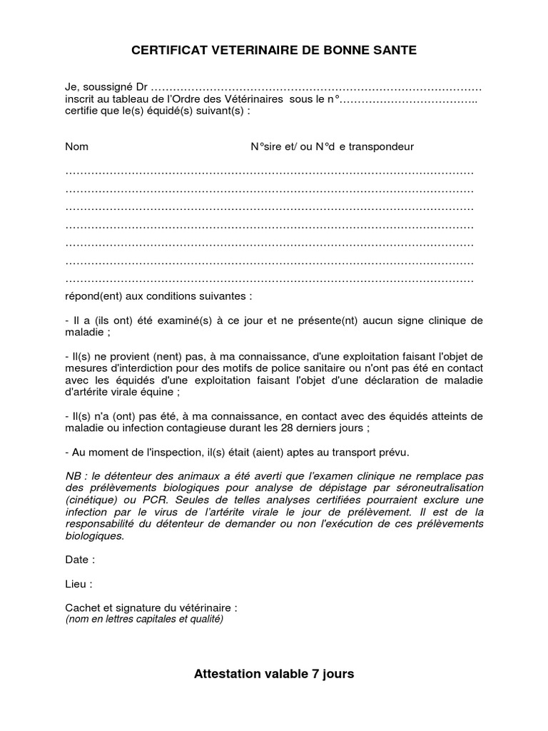 Certificat Sanitaire Bonne Santé | PDF | Sciences et mathématiques