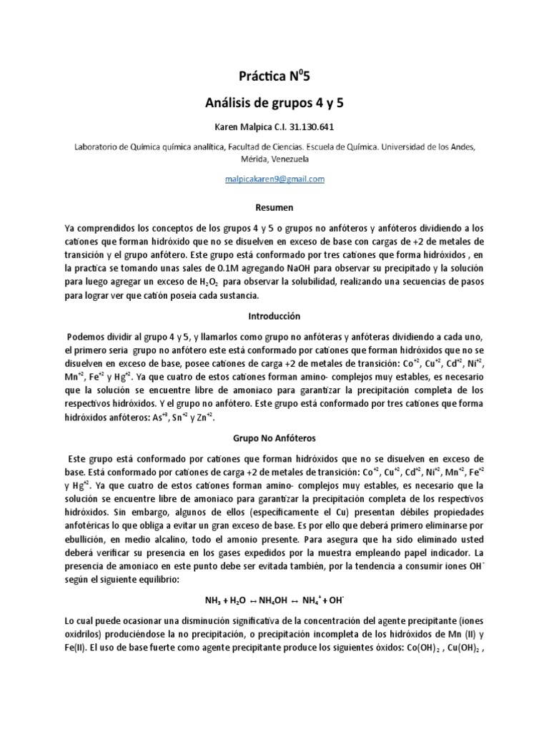 Análisis de Grupos Anfotéricos y No Anfotéricos | PDF | Redox | Sal ...