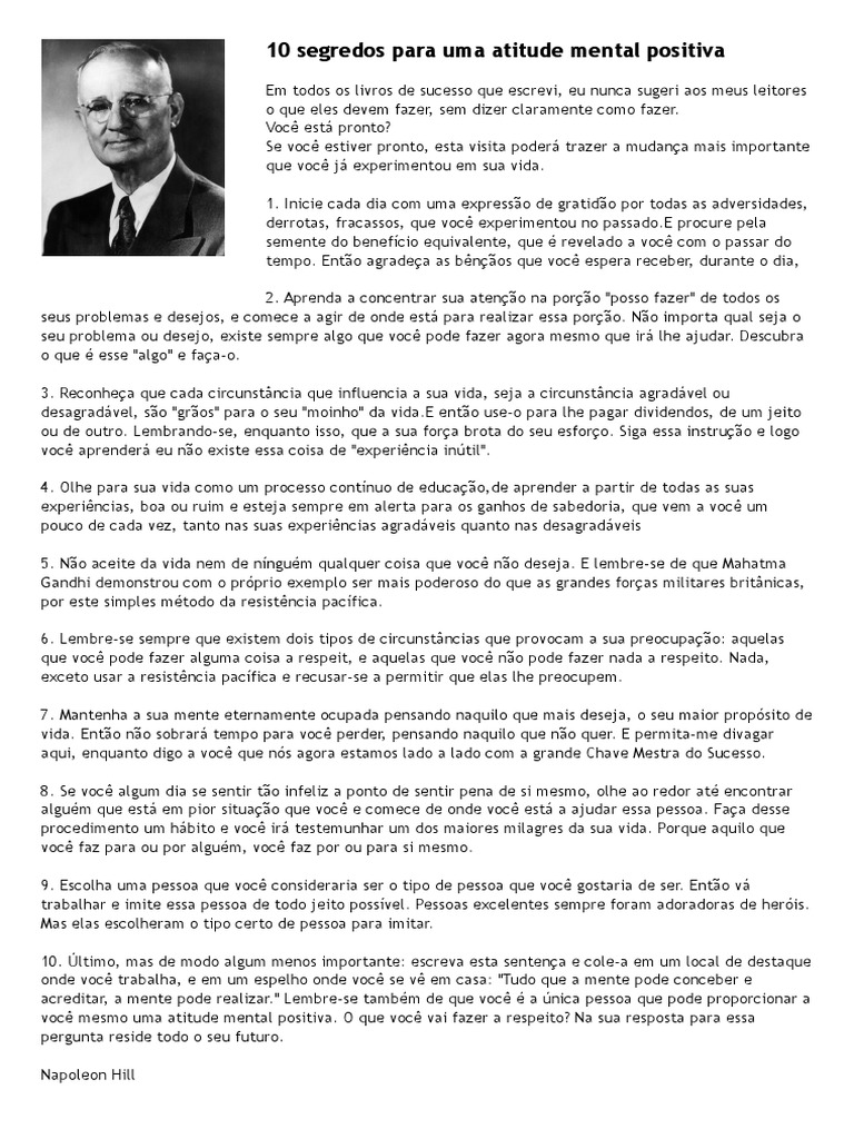 10 Segredos Para Uma Atitude Mental Positiva Pdf Atitude Psicologia Vida