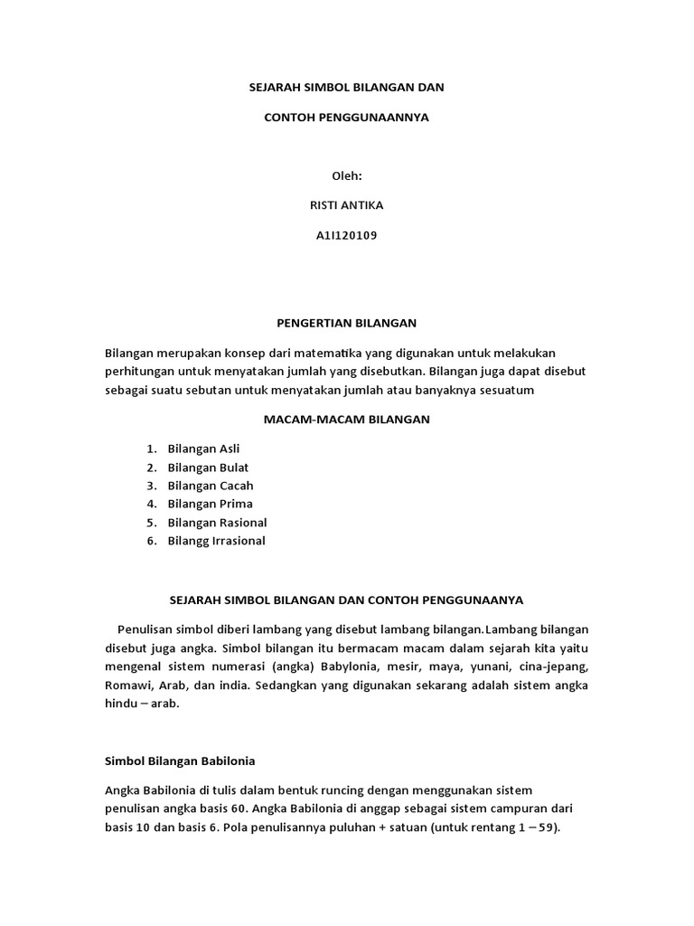 Sejarah Simbol Bilangan Dan Contoh Penggunaannya | PDF