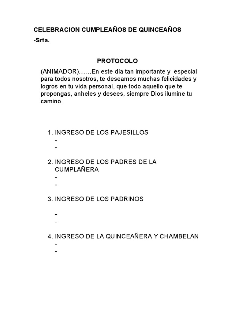 Protocolo para Celebración de Quinceaños | PDF