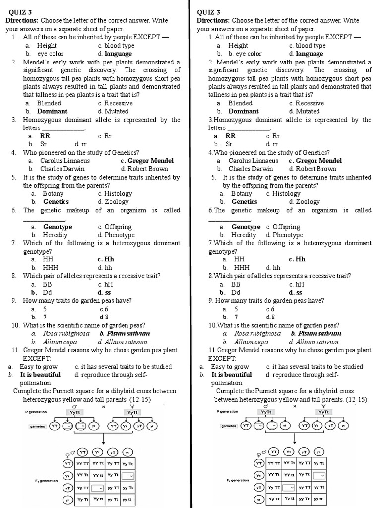 Quiz 3 | PDF | Dominance (Genetics) | Genotype