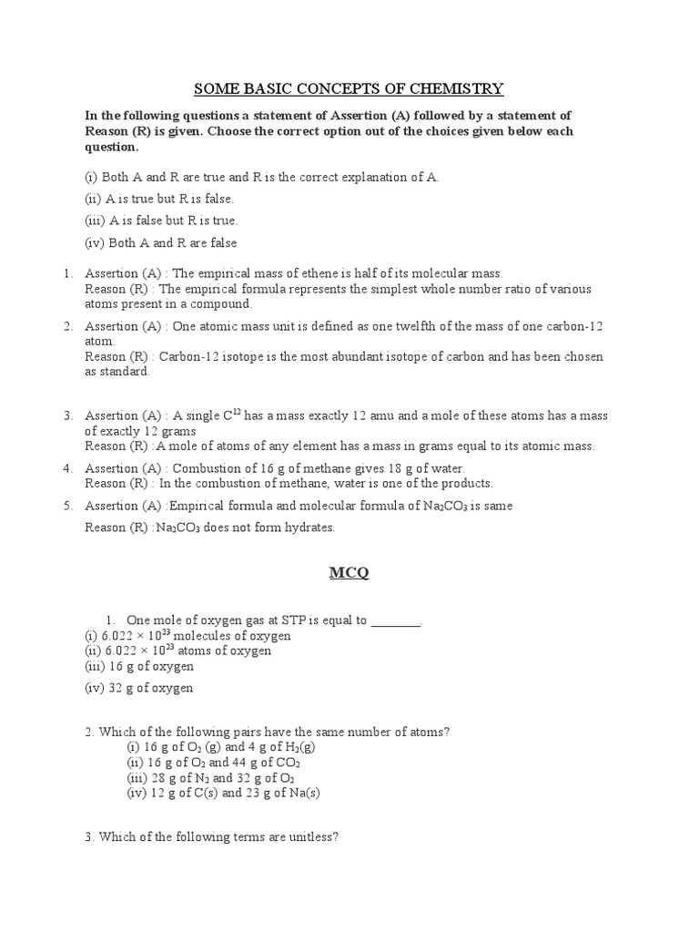 Some Basic Concepts of Chemistry | PDF | Mole (Unit) | Chemical Reactions