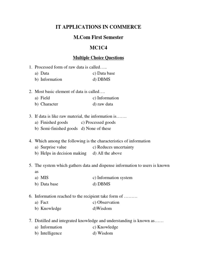 MCQ IT Applications in Commerce - 0 | PDF | Enterprise Resource ...