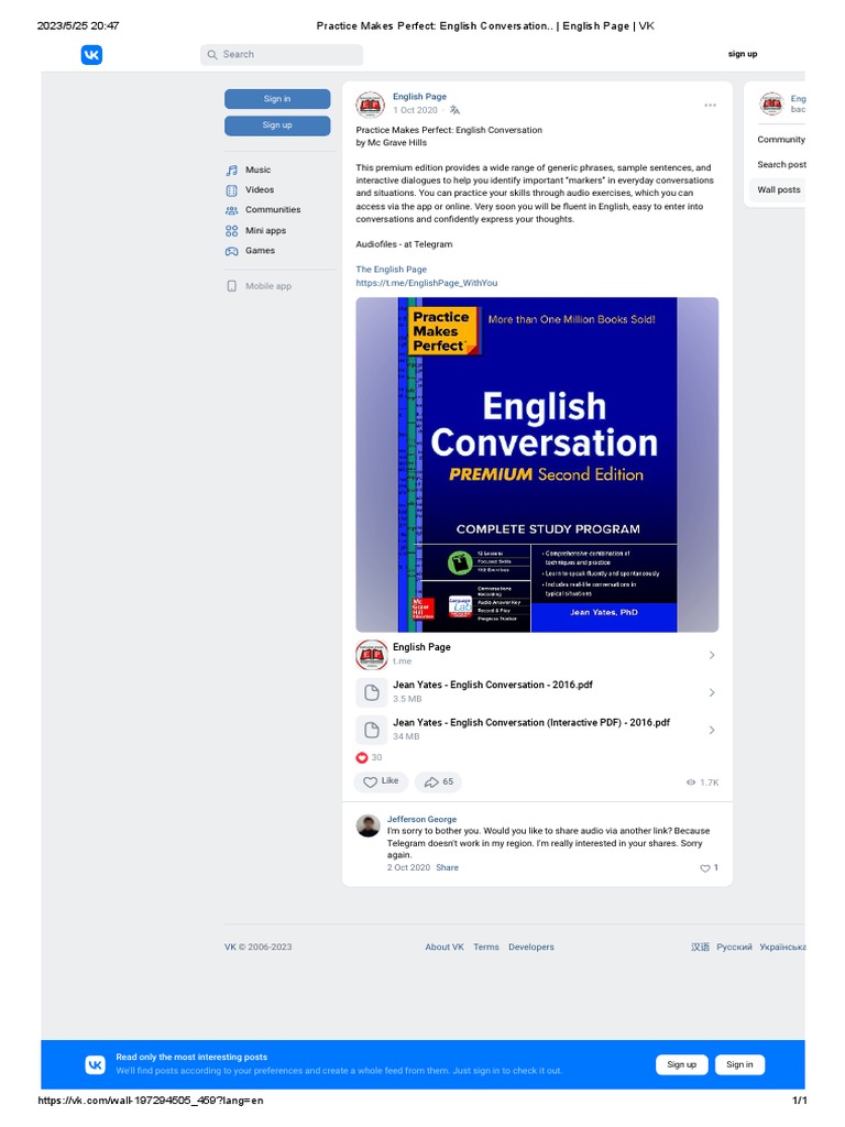 English Conversation Practice Guide | PDF | Cyberspace | World Wide Web