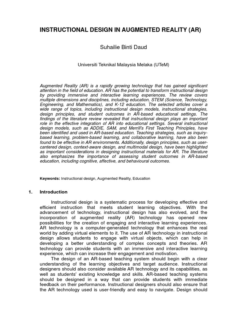 Instructional Design in Augmented Reality 2 | PDF | Instructional Design | Augmented Reality