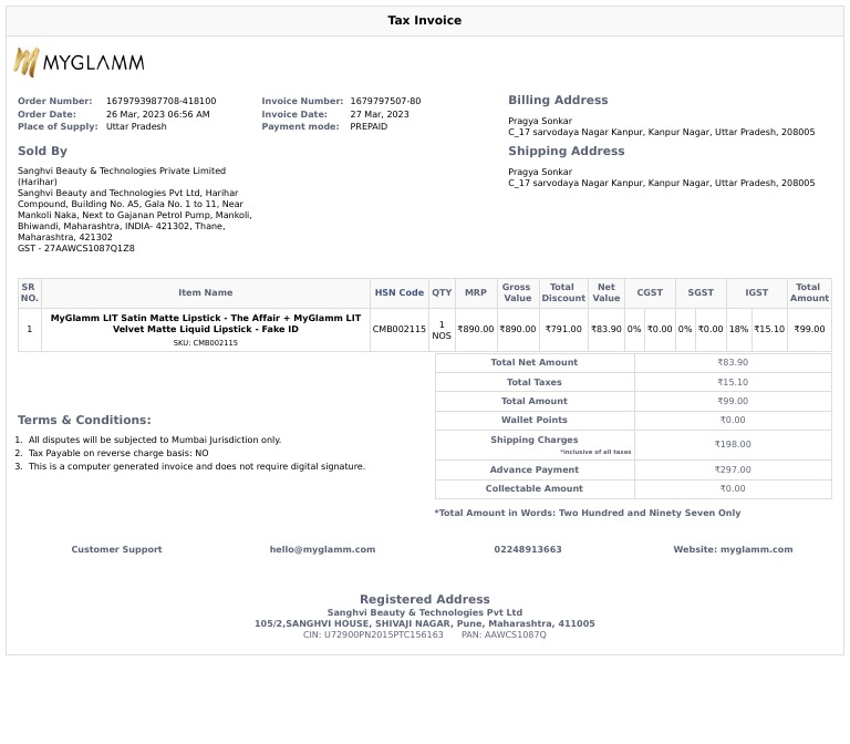 MyGlamm Invoice 1679797507-80-1 | PDF | Public Finance | Government