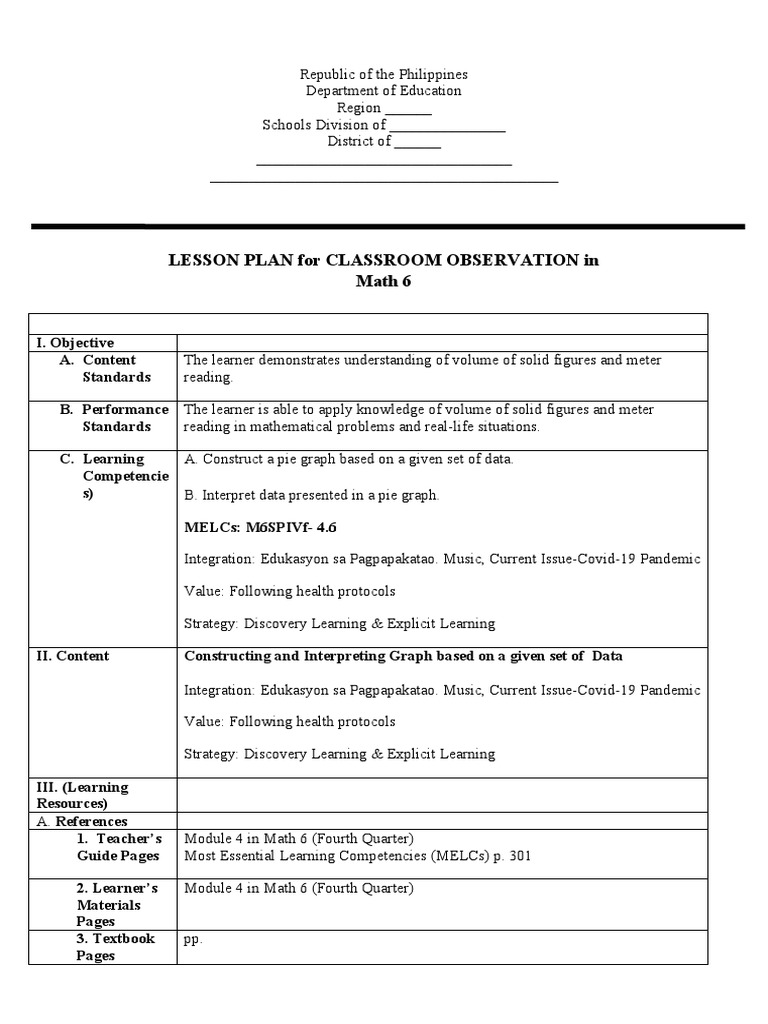Co Lesson Plan Math 6 Quarter 4 | PDF | Pie Chart | Chart