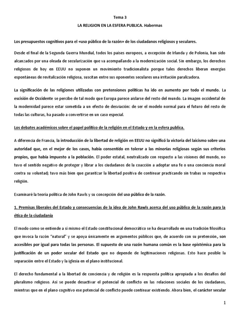 Resumen Tema 3 Ok | PDF | Secularidad | Laicismo