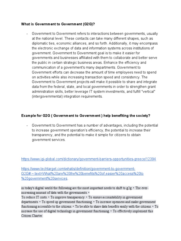 Understanding Government to Government (G2G) | PDF