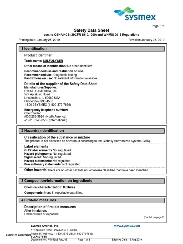 Sulfolyser Safety Data Sheet | PDF | Chemistry | Workplace
