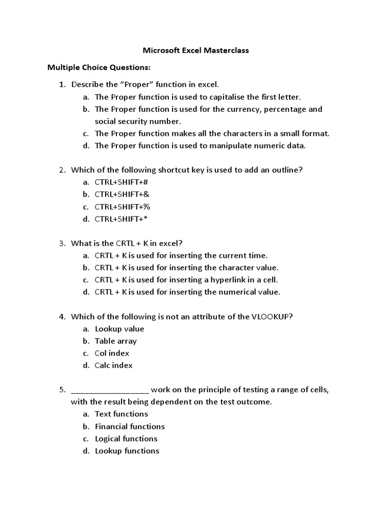 Microsoft Excel Masterclass - Mock Exam | PDF | Function (Mathematics ...