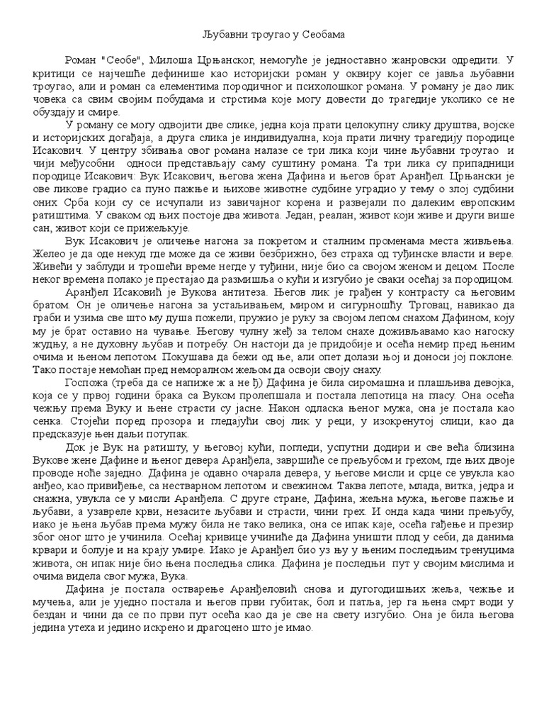 LJubavni Trougao U Romanu Seobe | PDF