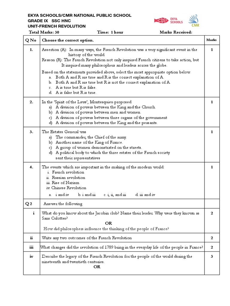 French Revolution Chapter Test | PDF | French Revolution | Revolutions