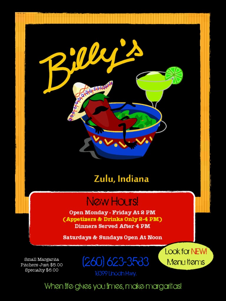 Billy's Dinner Menu | PDF | Hamburgers | Burrito