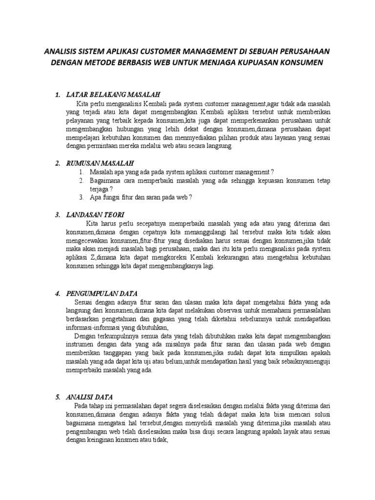 Analisis Sistem Aplikasi Customer Management Di Sebuah Perusahaan ...